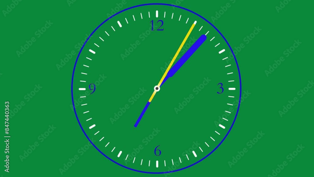 Animated wall clock in 10 second loop. Clock with slow moving arrows ...