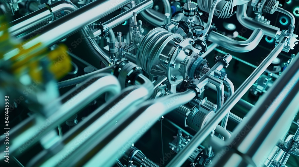 Factory hydraulic system diagram, close-up, engineering focus, no ...
