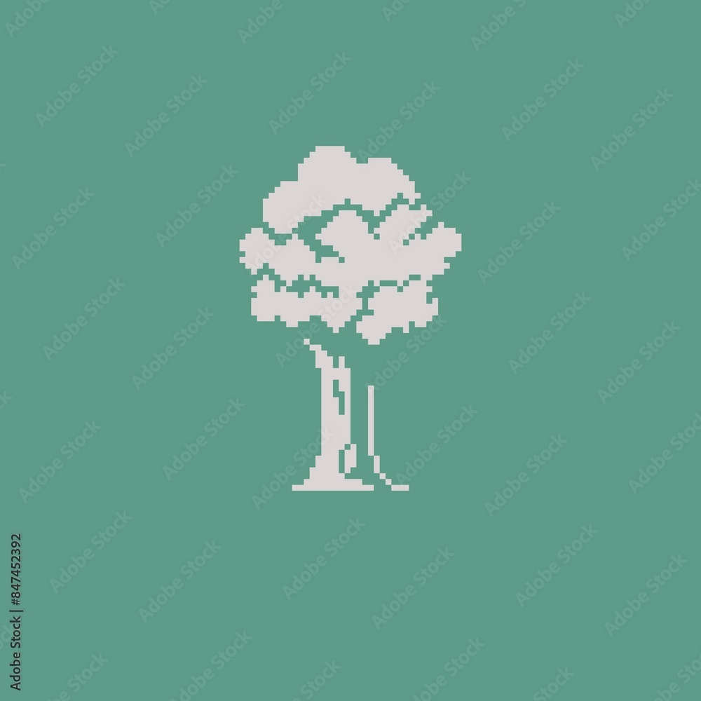 Pixel art 1 Bit of silhouette white tree, with green pastel background ...