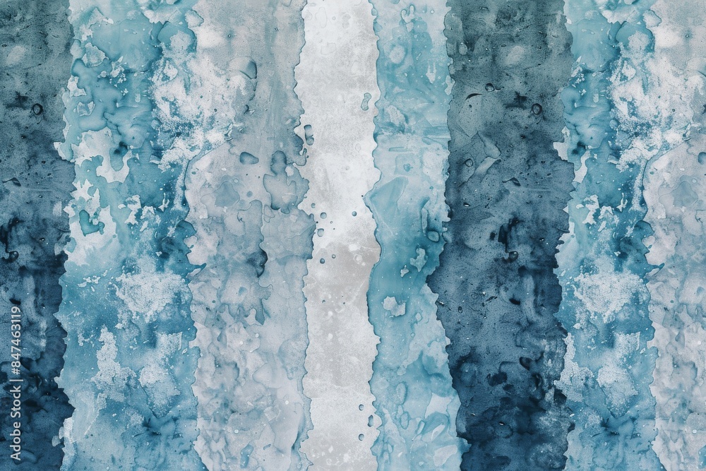 Abstract blue and white watercolor painting with vertical streaks, depicting a serene and ...