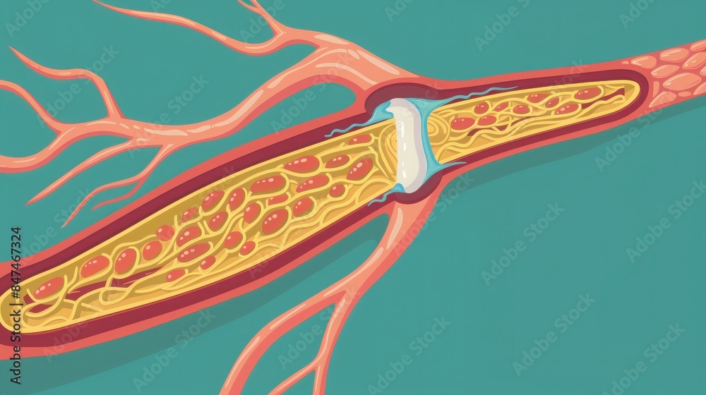 Detailed cross-section illustration of an artery showing healthy blood ...
