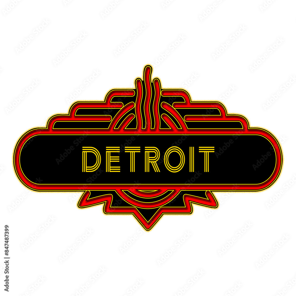 A retro marquee type sign with the word - DETROIT. The sign features ...