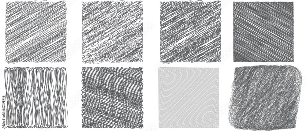 Set of hand drawn pencil crosshatch shapes. Crosshatch Freehand doodle ...