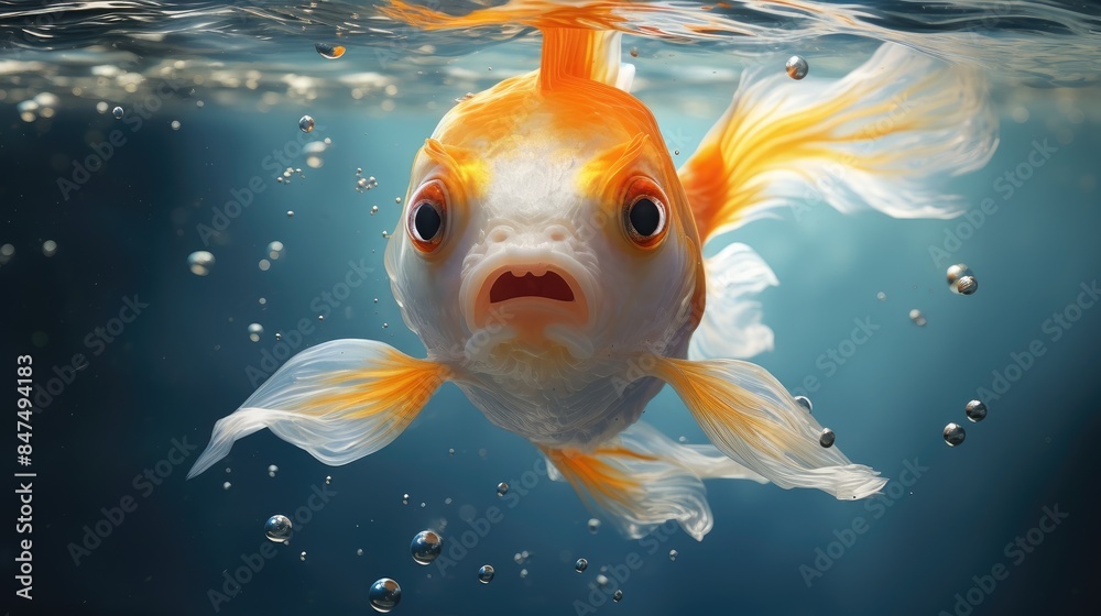 goldfish with eyes twice as big, adorned in rainbow colors on both ...