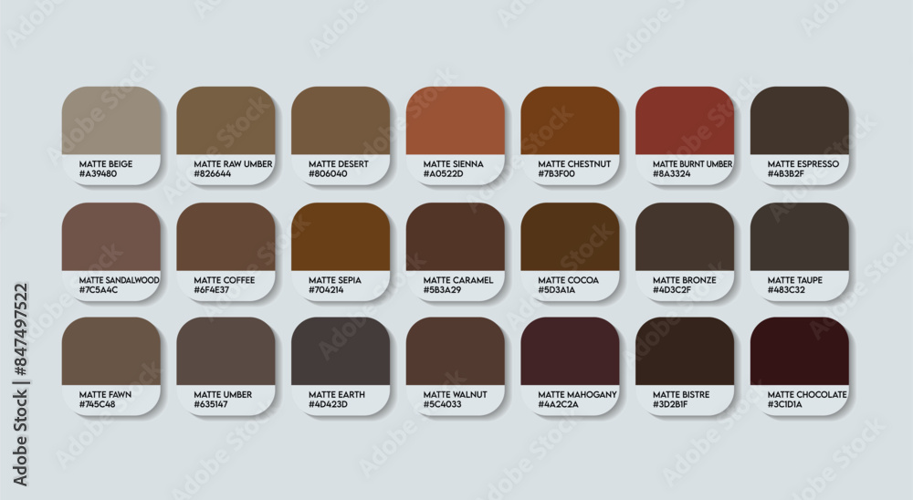 Matte Brown Color Palette, Matte Brown Color Guide Palette with Color ...