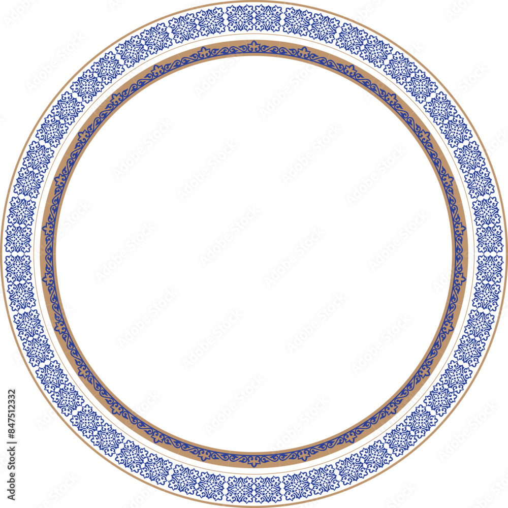 Vector Kazakh national round blue gold ornament template pattern, frame ...