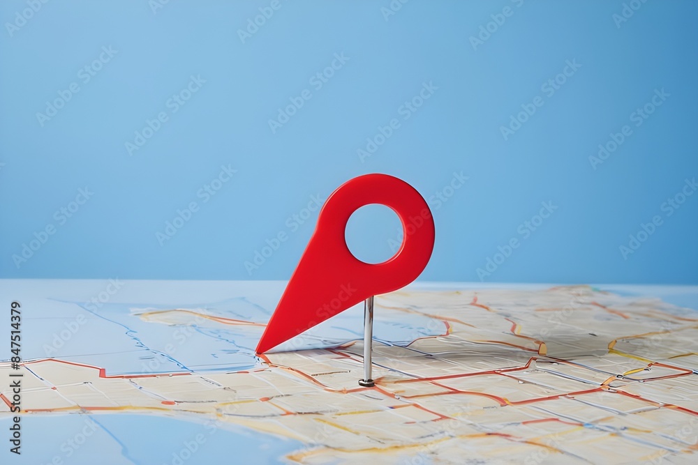 red pin on map, 3D red location pin icon on road map, navigation, GPS ...