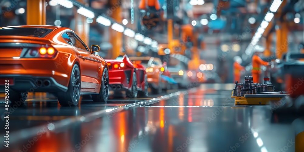 Factory Workers in Automotive Plant Focused blurred background image of ...