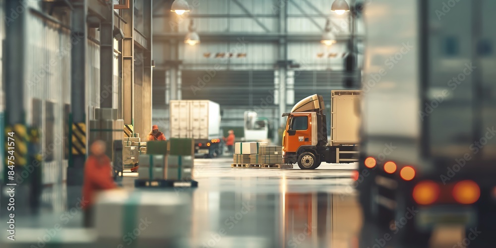 forklift truck in warehouse, Warehouse Workers Loading Dock Busy ...