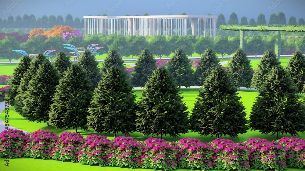 Amusement Park layout plan model 3D Rendered Gardening sitting zone ...