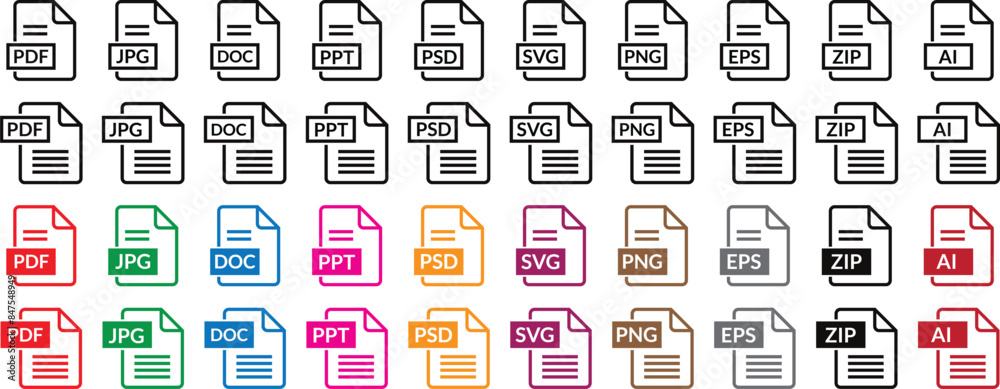 file format symbols set, document text, web format information, images ... file format symbols set, document text, web format information, images ...