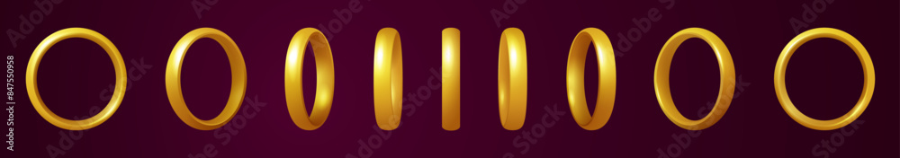 Wedding golden ring animation sprite. Cartoon vector turning circles ...