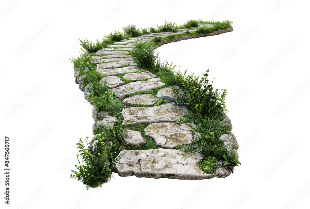 Beautiful stone pathway with green border isolated on transparent ...