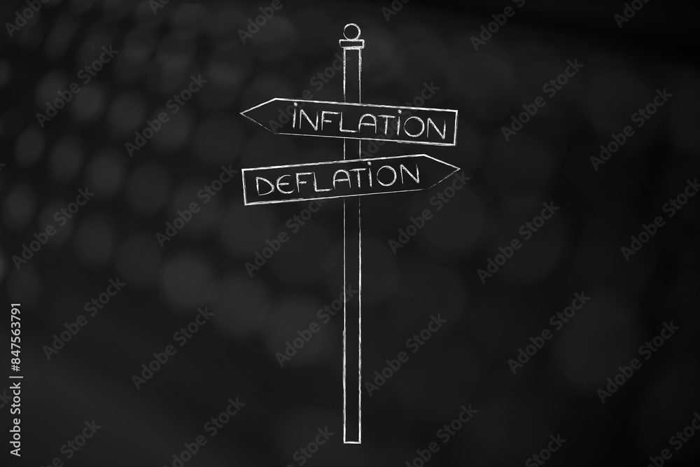inflation vs deflation road sign with economic concepts pointing at ...