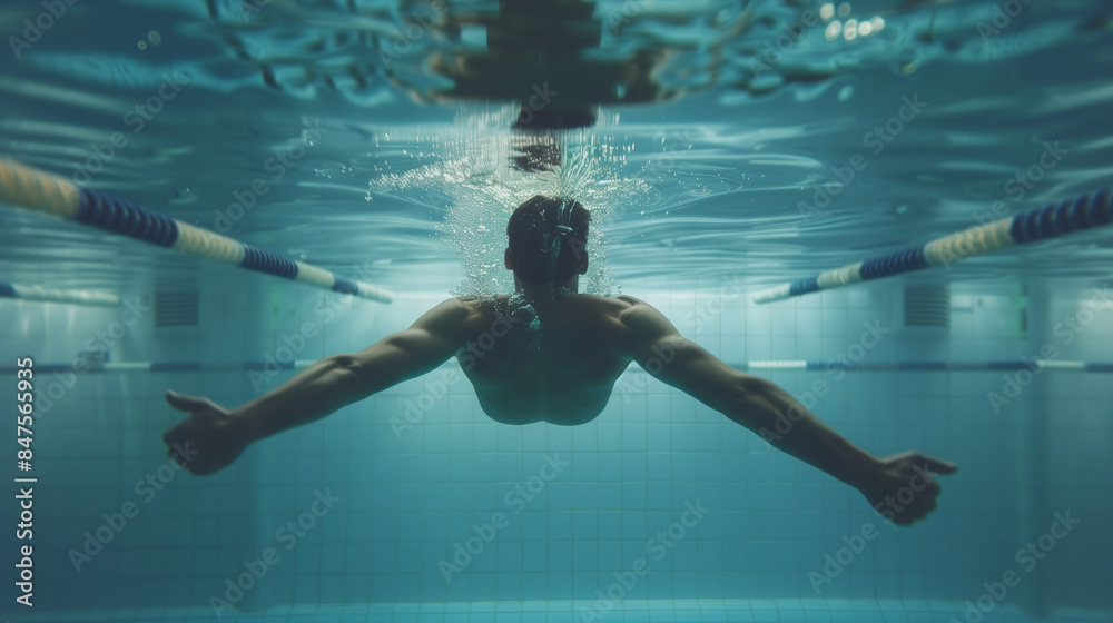 Underwater Swimmer in Action. A captivating underwater photograph of a ...