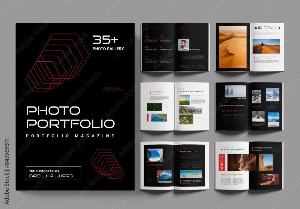 Photo Portfolio Layout With Black & Red Color Stock Template | Adobe Stock