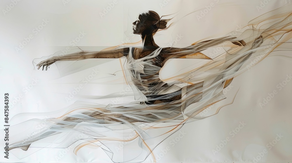 Graceful Line Art Painting of a Dancer in Fluid Motion Capturing the ...