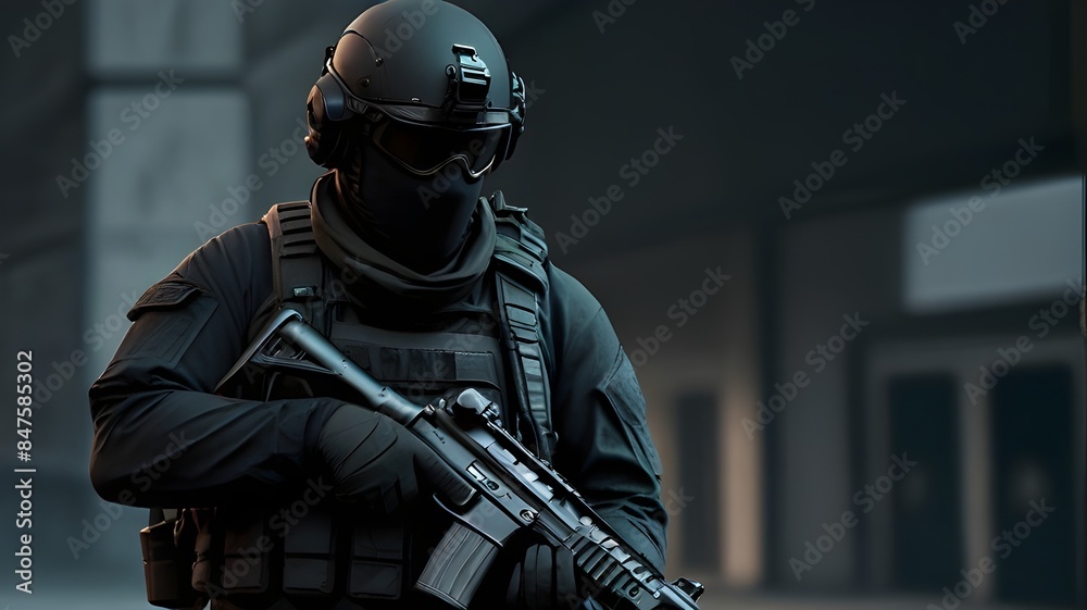 officer in uniform, Elite police squad member in tactical ammunition ...