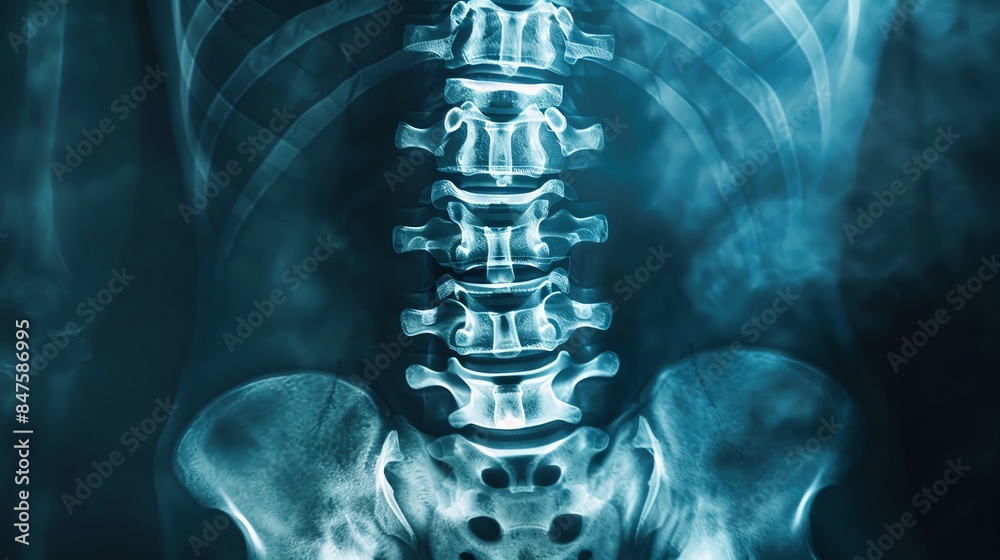 Xray image of human lumbar spine, detailed view of lower back vertebrae ...