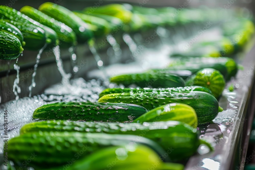 Washing Many Cucumbers, Cucumbers Automated Washing Line, Vegetable ...