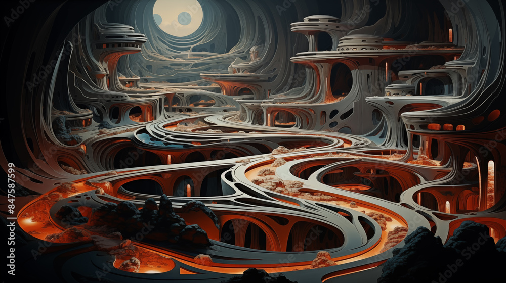 3d illustration visualized Hyperdimensional Landscapes background a ...