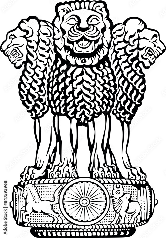 Coat of arms Indian National emblem vector art with fine details lions ...