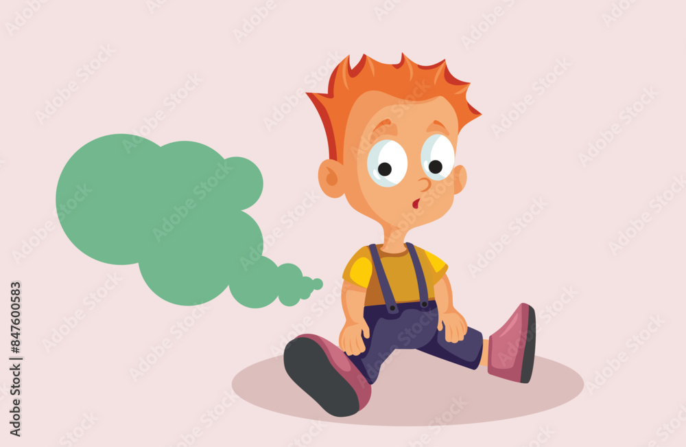 Little Toddler Farting Feeling Sick Vector Cartoon. Little child ...