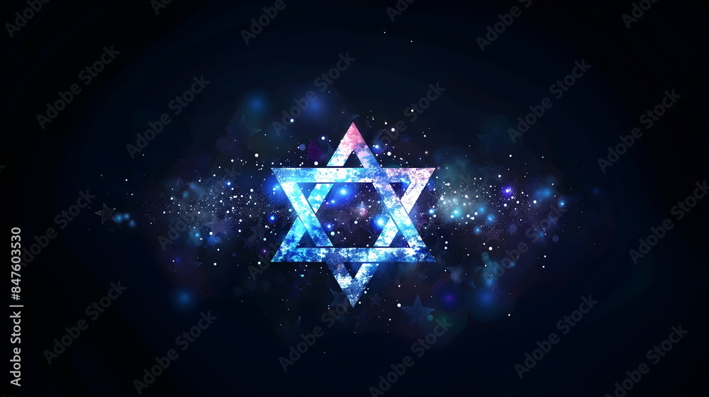 Blue Star on a blue cosmic background. Jewish symbolic clipart. Bat and ...