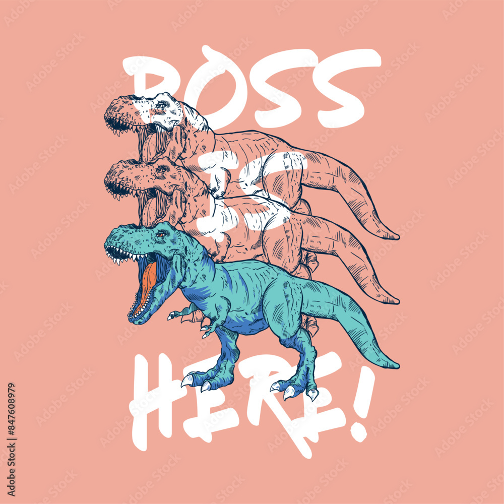 print design for kids fashion as vector with t-rex drawing Stock Vector ...