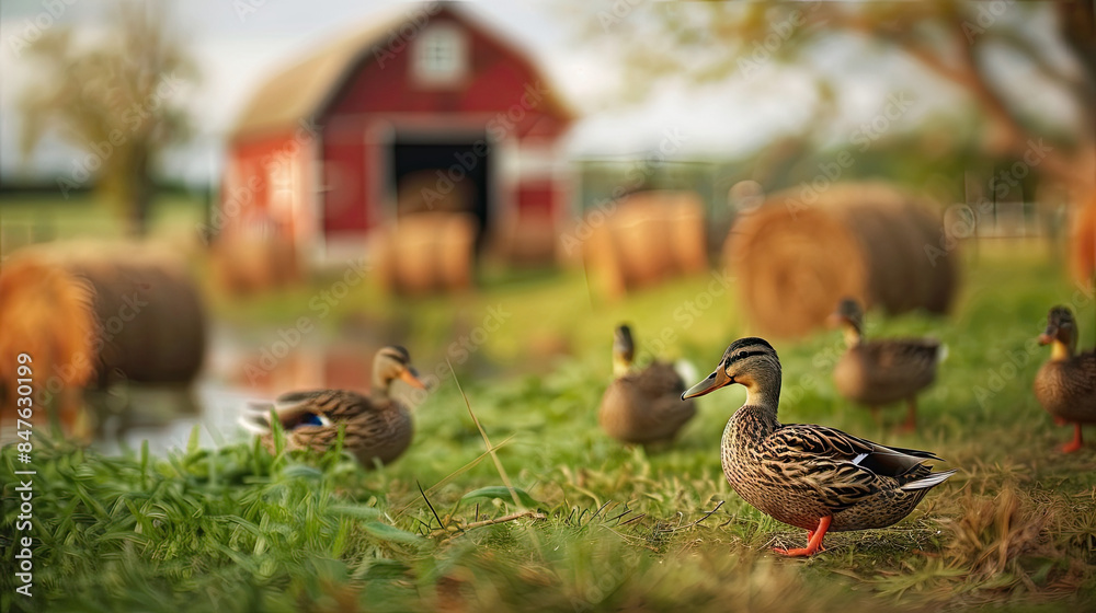ducks on the farm, Ducks in Barnyard Cozy blurred background image of ...