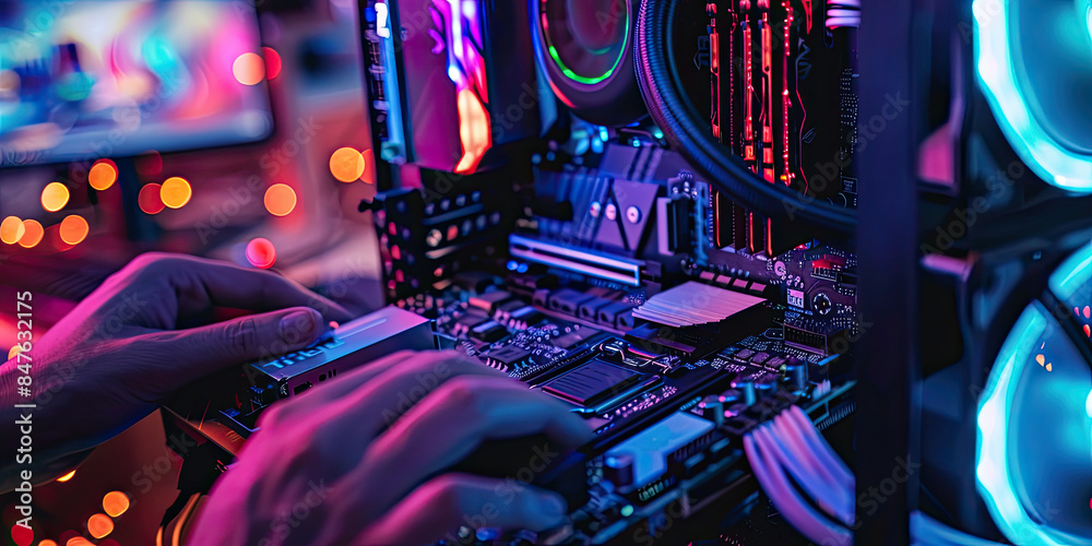 Gaming PC Build Engaging blurred background image of someone assembling ...