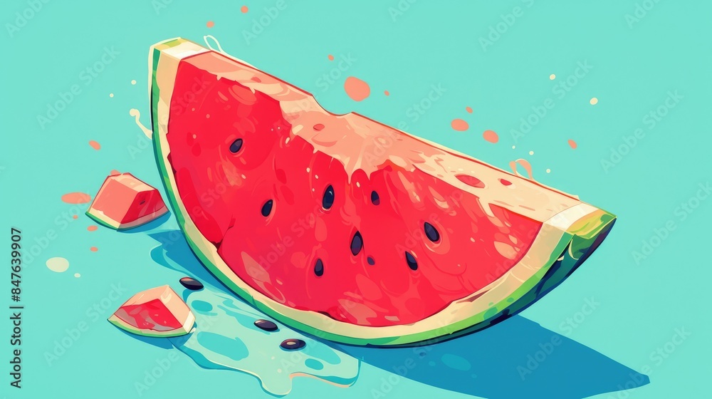 Iconic cartoon representation of a juicy slice of watermelon A vibrant ...