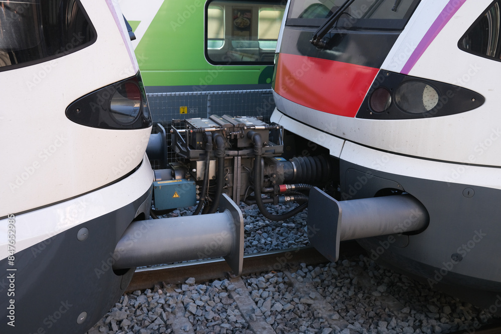 Train buffers on a railway vehicle in Finland Stock Photo | Adobe Stock