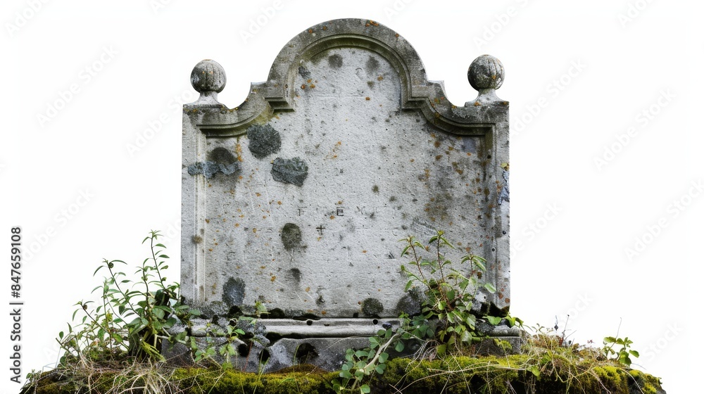 blank granite headstone isolated on white background. Funeral ...