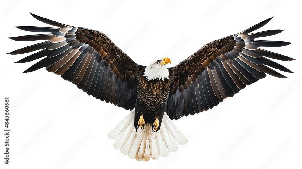 Soar through the sky with this majestic bald eagle. This powerful bird ...