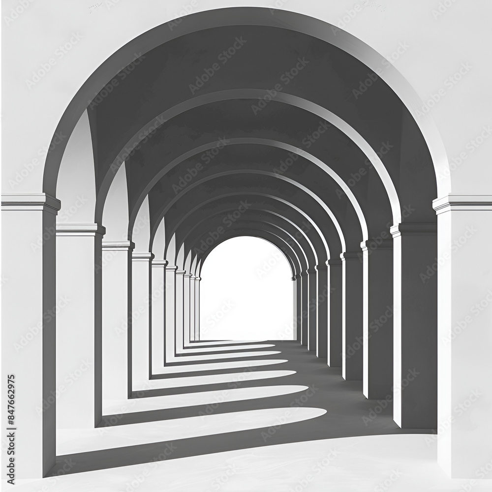 Ilustração do Stock: Linear arc gallery path. Black and white surreal ...