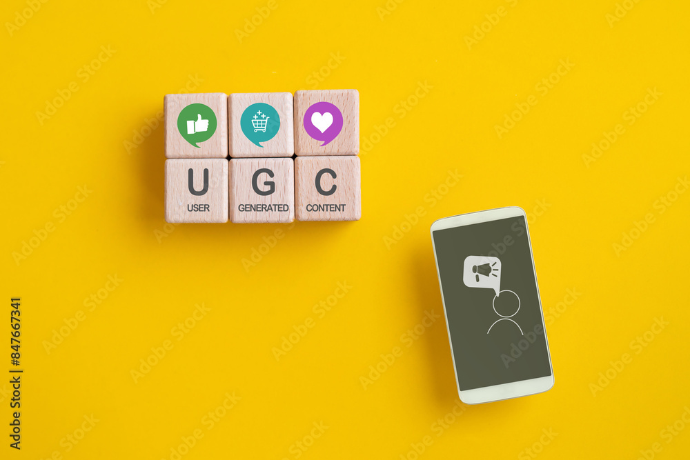 User-generated content concept. UGC, Online marketing concept. Customer ...