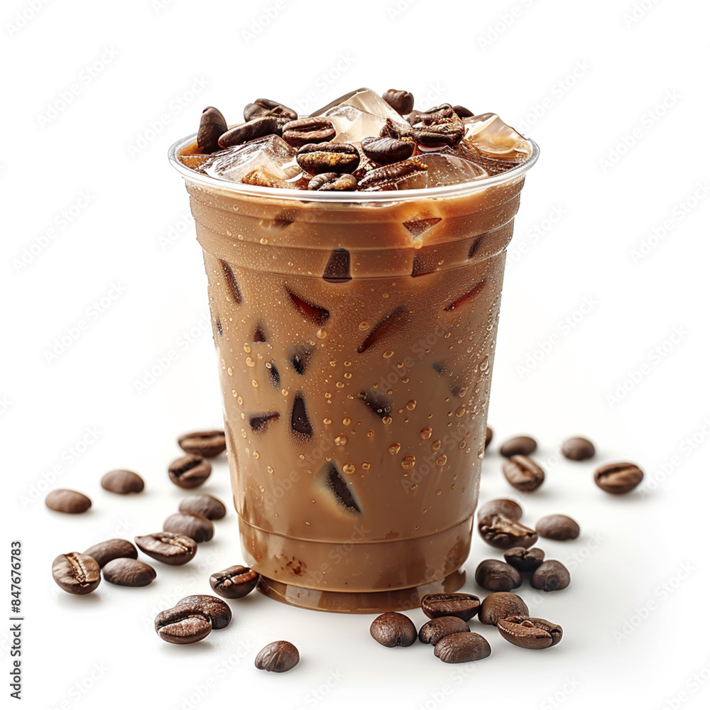 Iced coffee in plastic disposable togo cup or coffee latte in take away ...