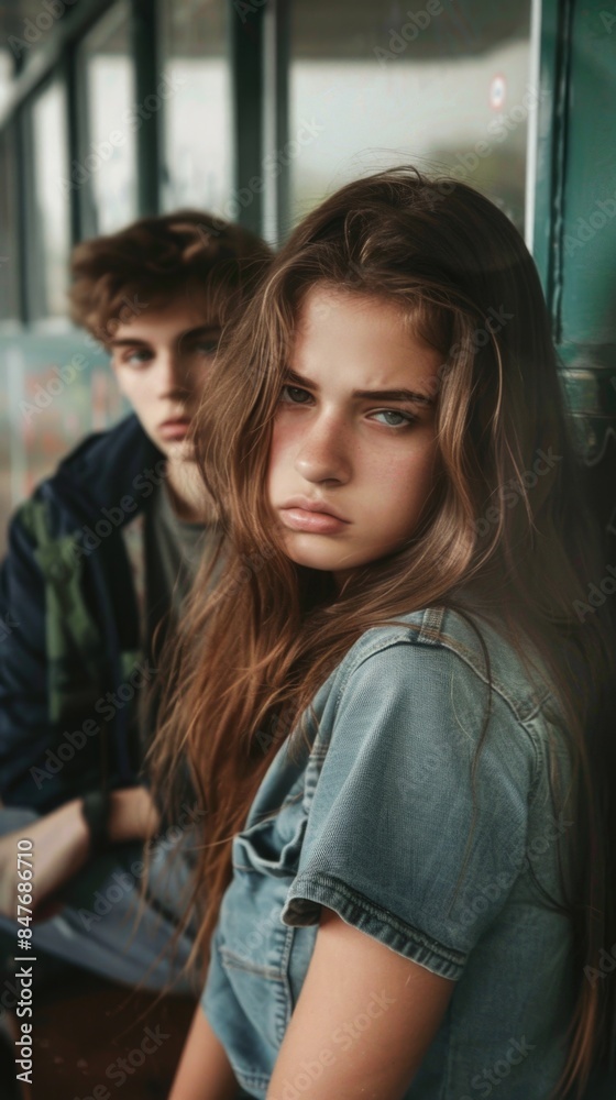Young girl standing by a wall with a backpack, gender based bullying ...