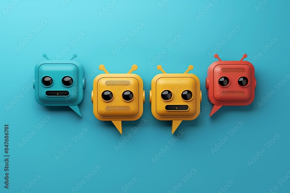 Colorful Chatbot Icons, Modern AI Communication, Blue Background ...