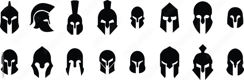 Spartan helmet icons Set in Fill styles use for safety Greek gladiator ...