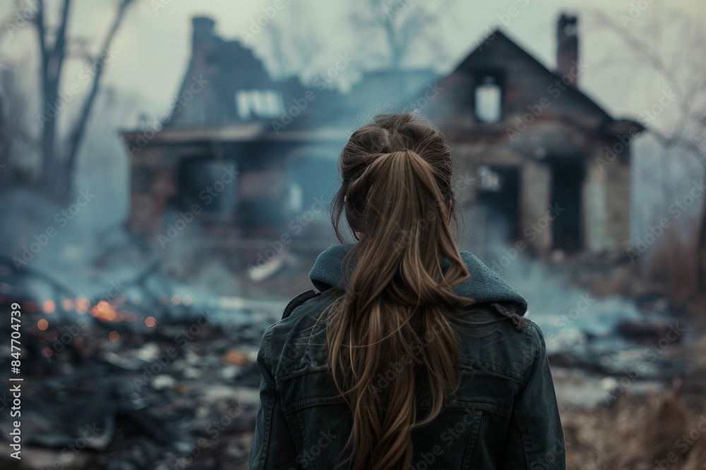 Generative AI illustration of miserable people in damaged city house ...