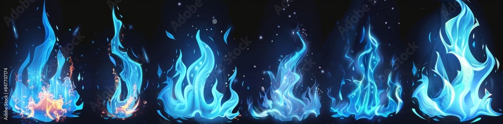 Animated cartoon smoke clouds on a black background with neon blue ...
