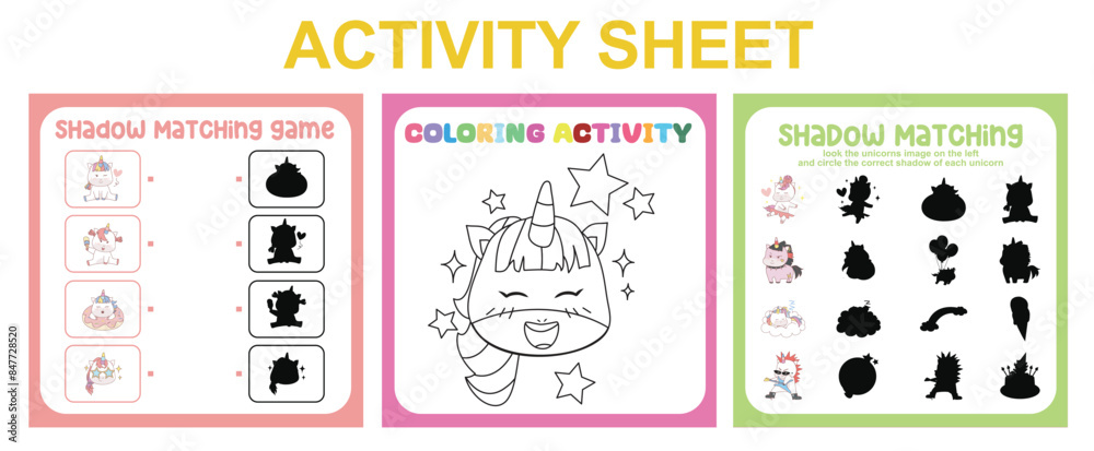 Vetor de Activity sheet for children. 3 in 1 Educational printable ...