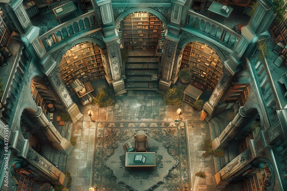 DnD Battlemap Mystic Library Battlemap - A detailed library scene with magical elements. Stock ...