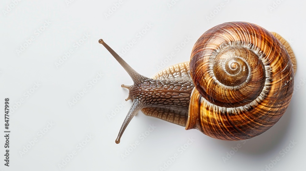 Detailed close up of a snail from a top view on a white background for ...