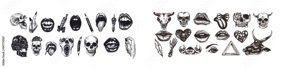 Grunge punk y2k collage design with mouth, heart, brain, head, scream ...