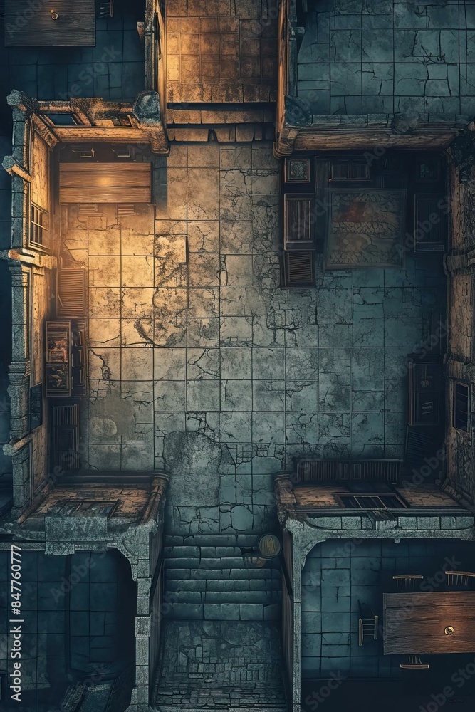 DnD Battlemap Shadow Corridor Opened Door - A detailed map with an ...