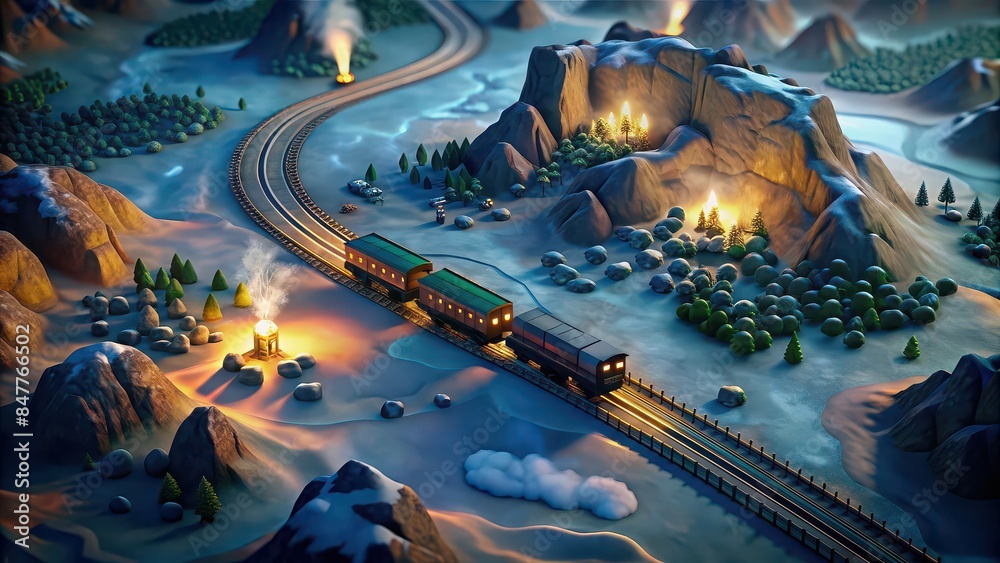 Model train set on large geographical map integrating train routes with ...