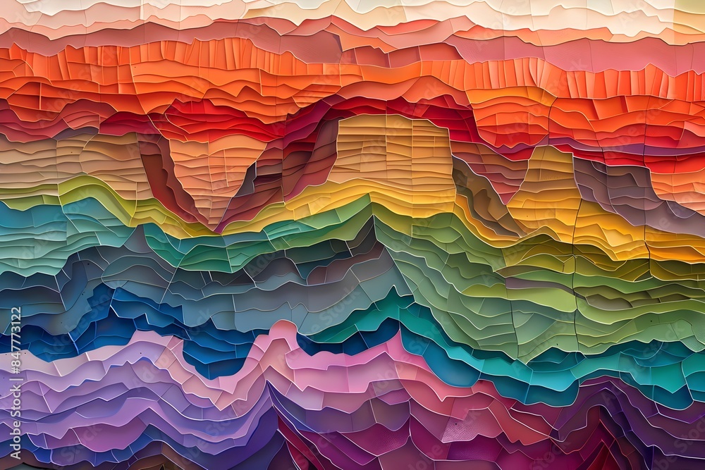 A layered paper art style depiction of the Grand Canyon, with each ...